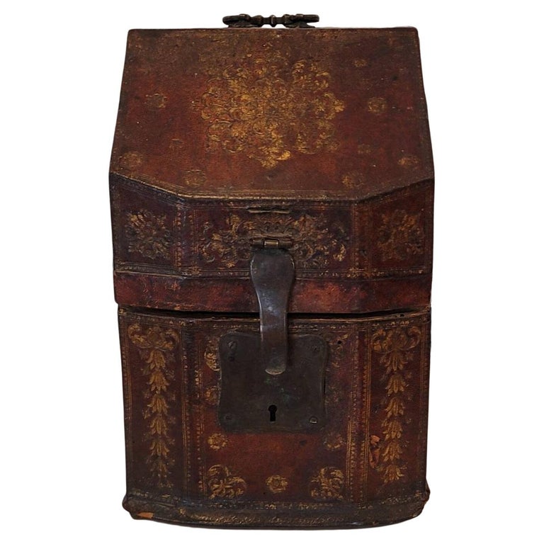 18th Century Baroque Period European Gilt Tooled Leather Clad Knife Box ...