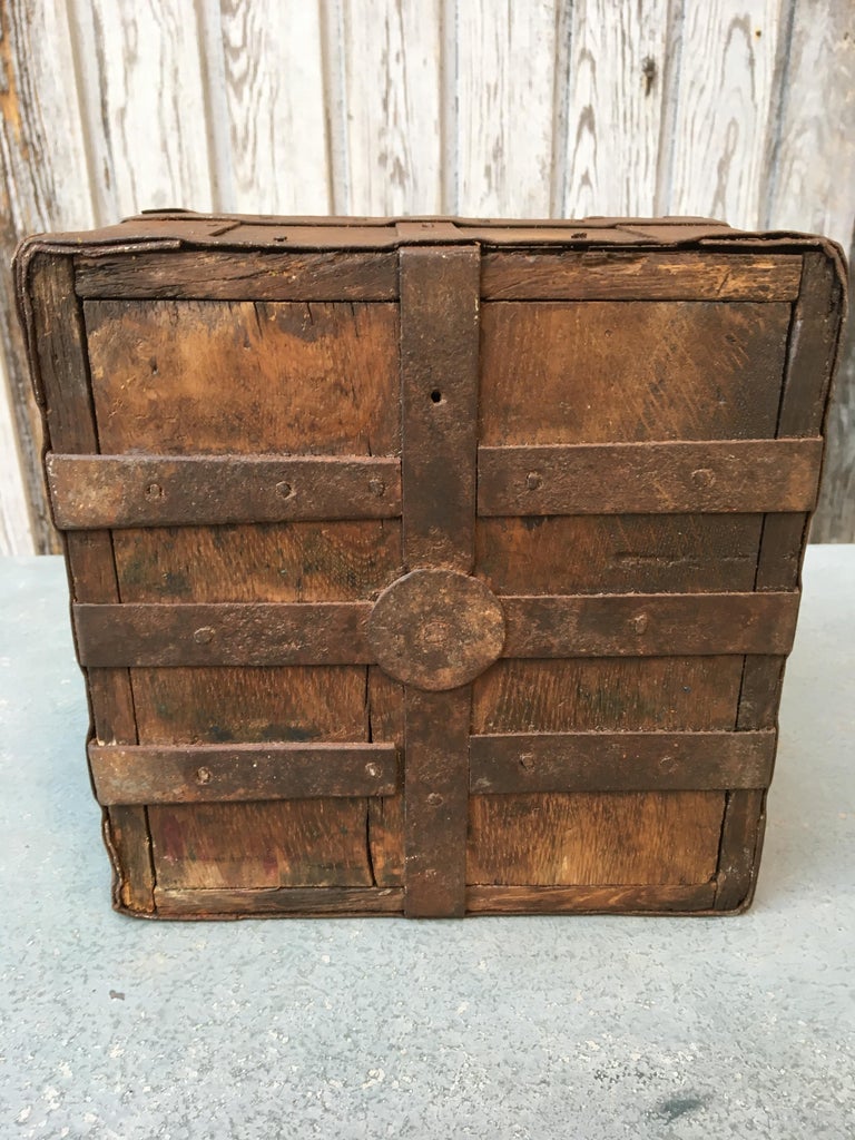 18th Century Baroque Square Belgian Oak and Iron Casket at 1stDibs