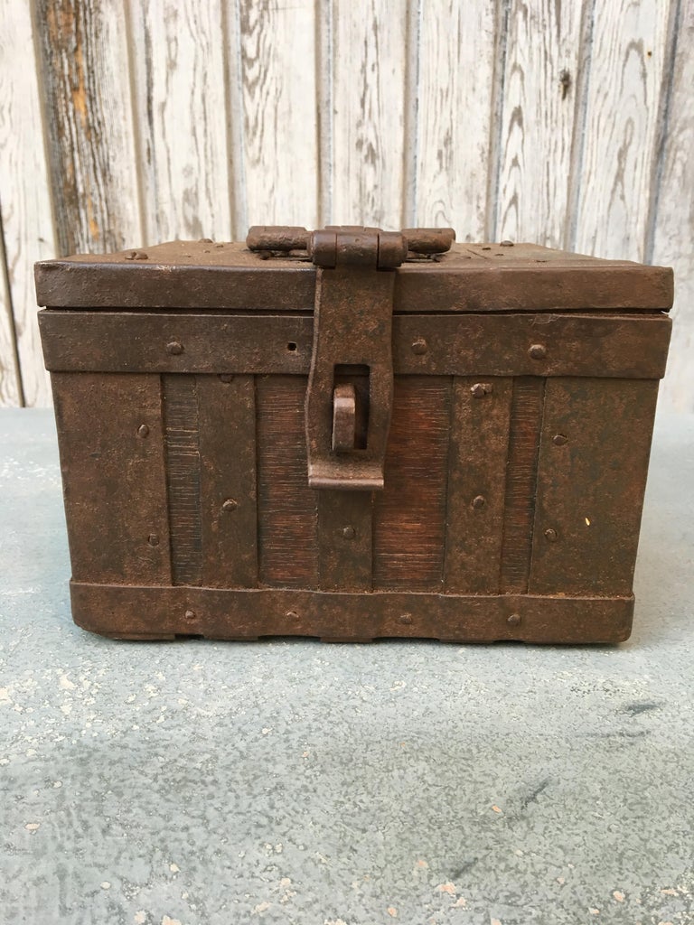 18th Century Baroque Square Belgian Oak and Iron Casket at 1stDibs