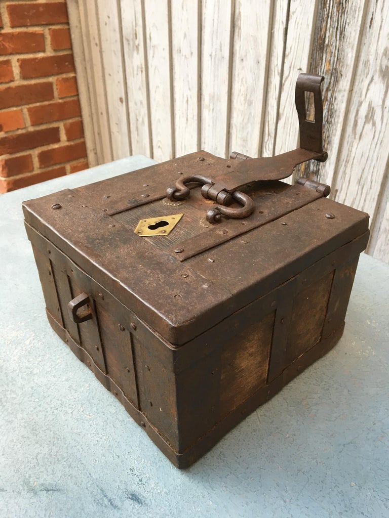 18th Century Baroque Square Belgian Oak and Iron Casket at 1stDibs