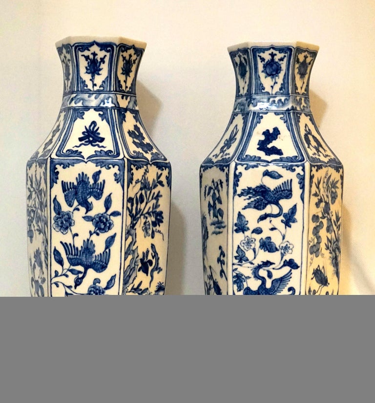 18th Century Blue and White Continental Chinoiserie Porcelain Hexagonal ...
