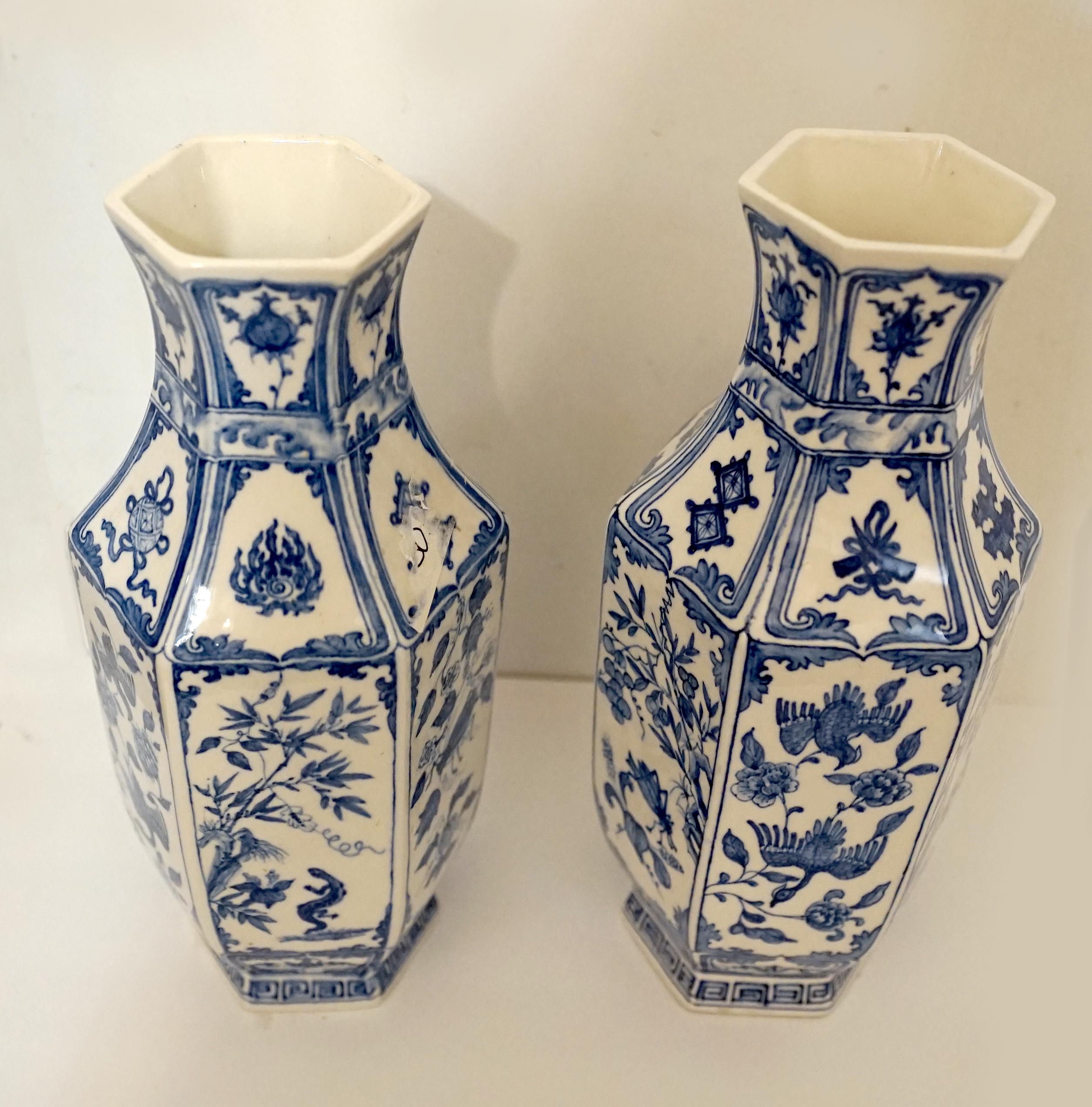 18th Century Blue and White Continental Chinoiserie Porcelain Hexagonal ...