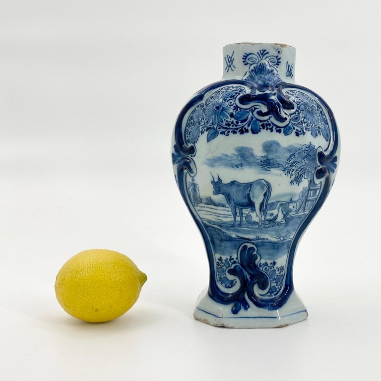 18th Century Blue and White Delft Vase with a Large Cow Scenery For ...