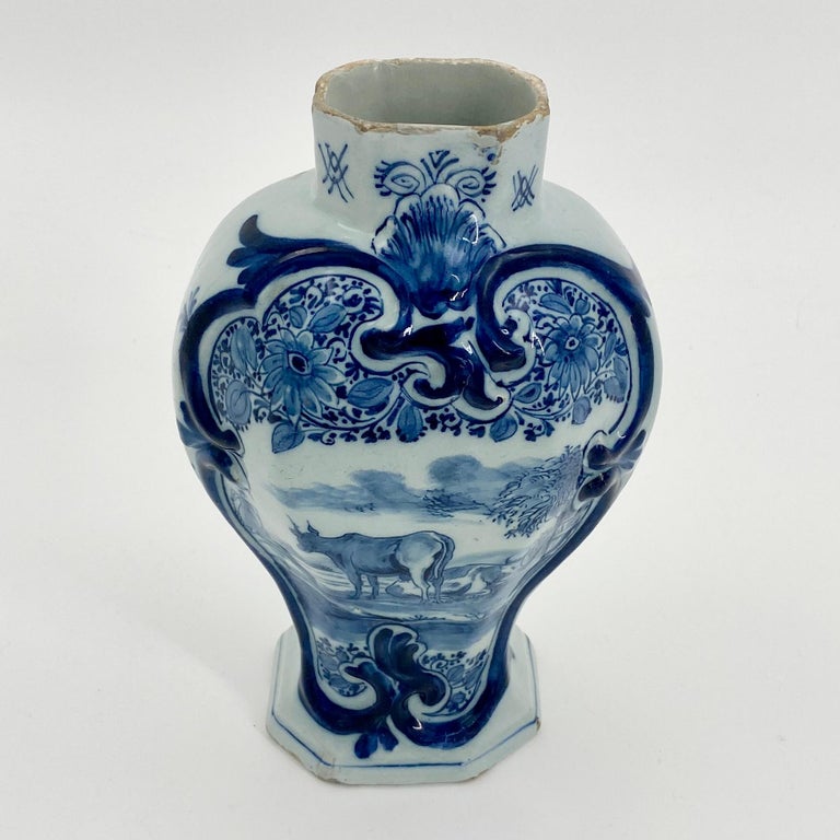 18th Century Blue and White Delft Vase with a Large Cow Scenery For ...