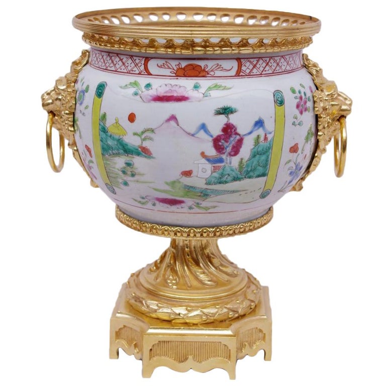 Canton porcelain vase with gilt bronze mount, 18th century at 1stDibs