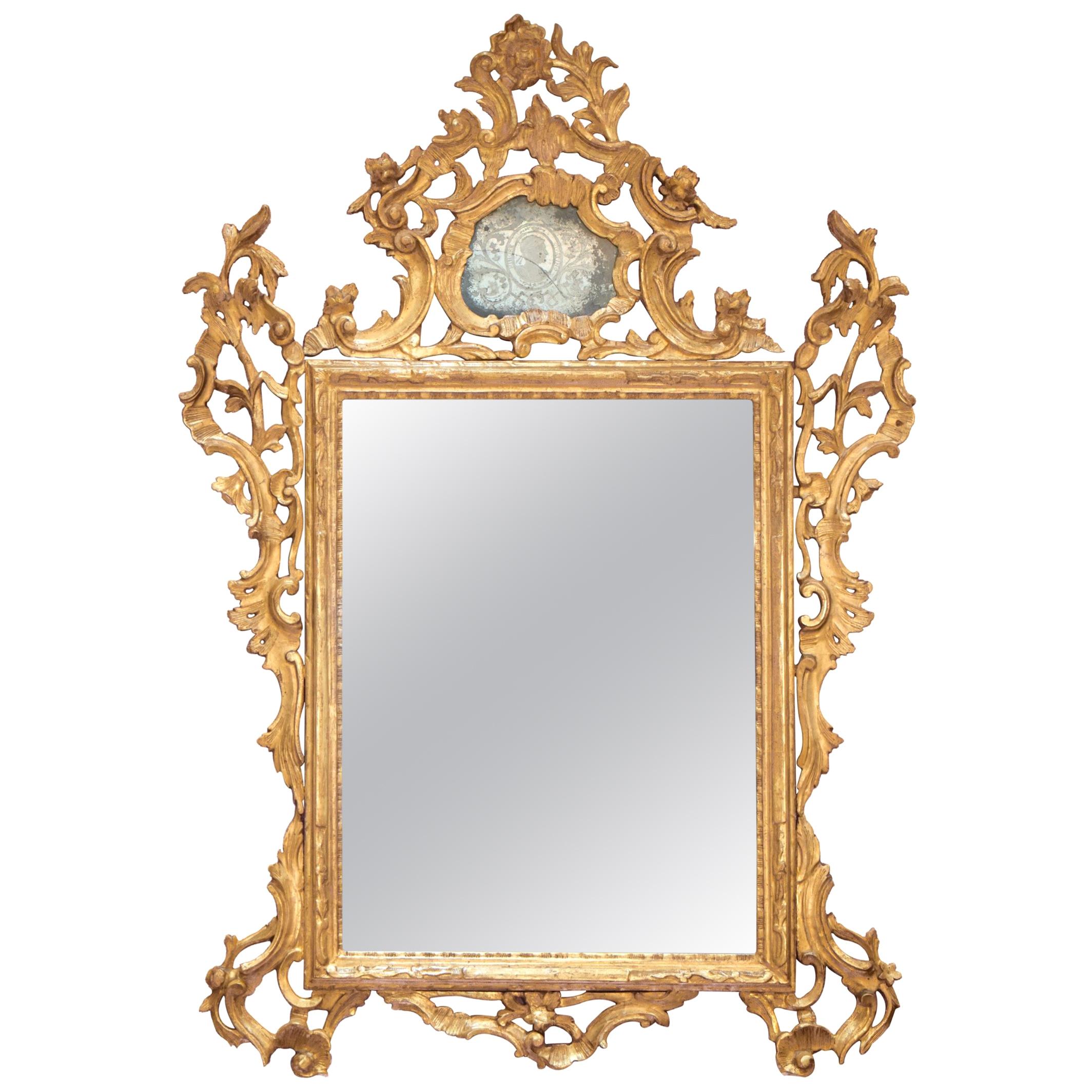 18th Century Carved and Giltwood Italian Rococo Mirror For Sale at 1stDibs