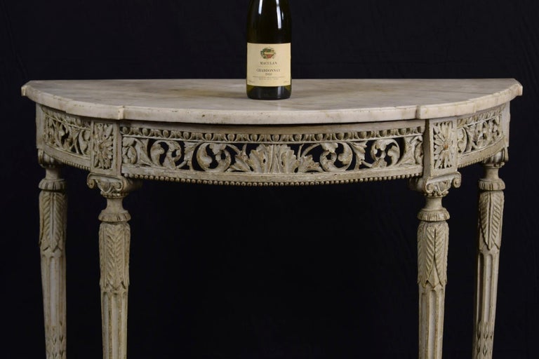 18th Century Carved Lacquered Wood Half-Moon French Console Table at ...