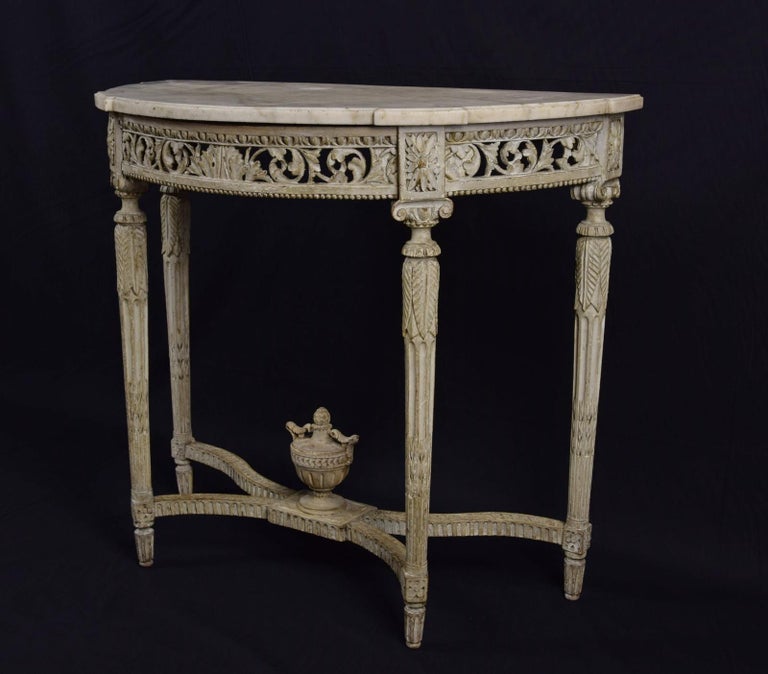 18th Century Carved Lacquered Wood Half-Moon French Console Table at ...