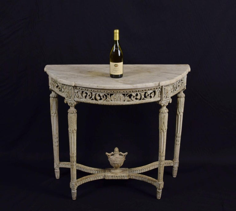 18th Century Carved Lacquered Wood Half-Moon French Console Table at ...