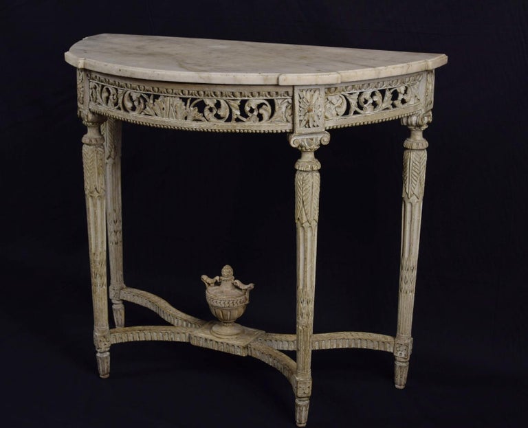 18th Century Carved Lacquered Wood Half-Moon French Console Table at ...