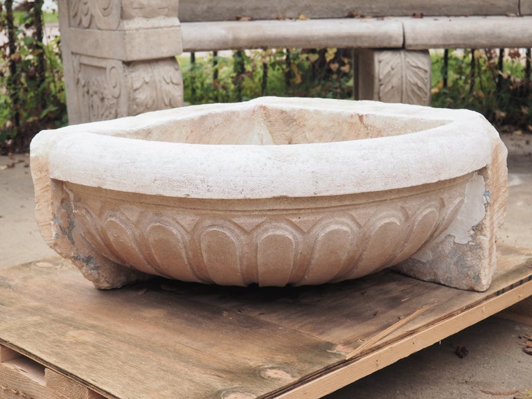 18th Century Carved Limestone Corner Sink or Fountain Basin from Apt ...