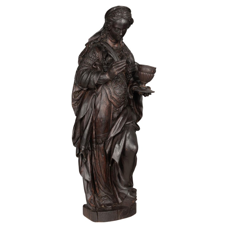 18th Century Carved Oak Sculpture of Mary Magdalene For Sale at 1stDibs