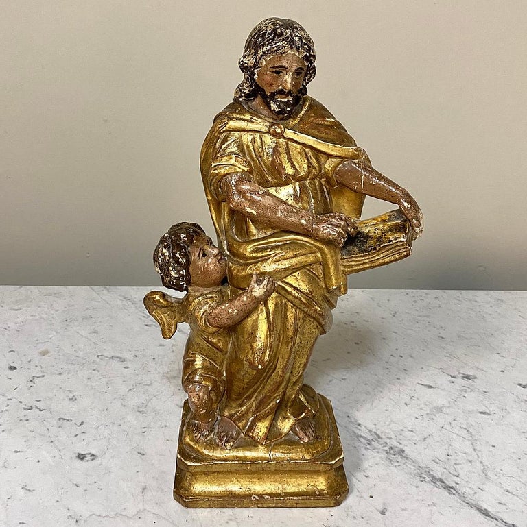 18th Century Carved Polychrome Wood Statue of St. Matthew For Sale at ...