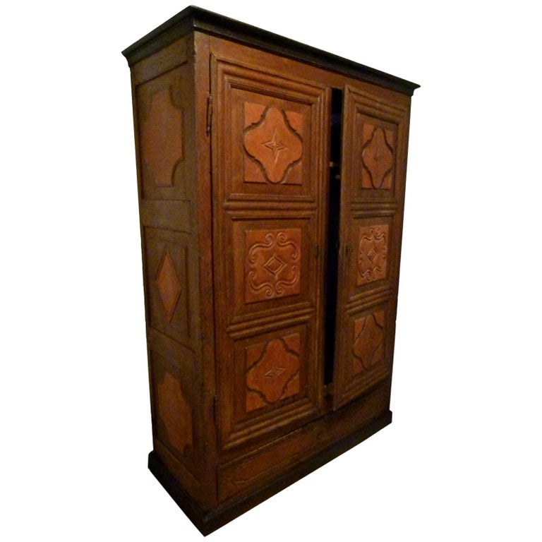 Typical Old Rustic Hand Carved Walnut Wardrobe, Spain For Sale at 1stDibs