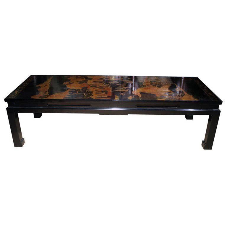 18th Century Chinese Black Lacquer Panel Custom Mounted Coffee Table ...