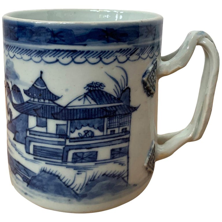 18th Century Chinese Export Canton Ware Blue and White Porcelain Mug ...