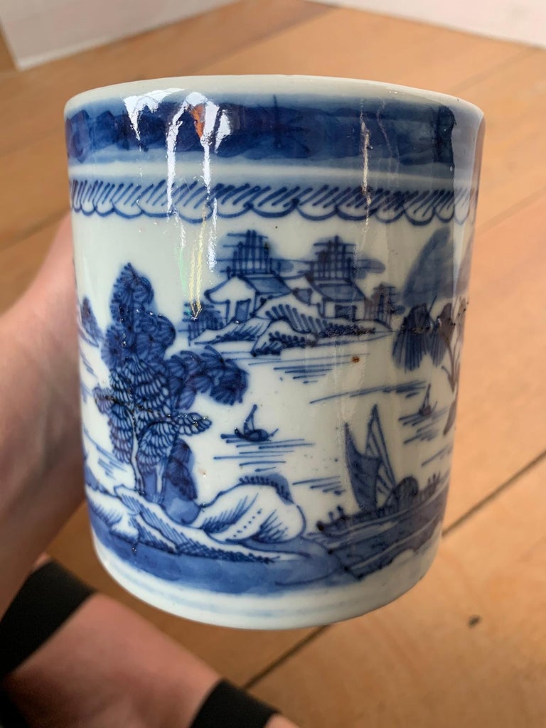 18th Century Chinese Export Canton Ware Blue and White Porcelain Mug ...