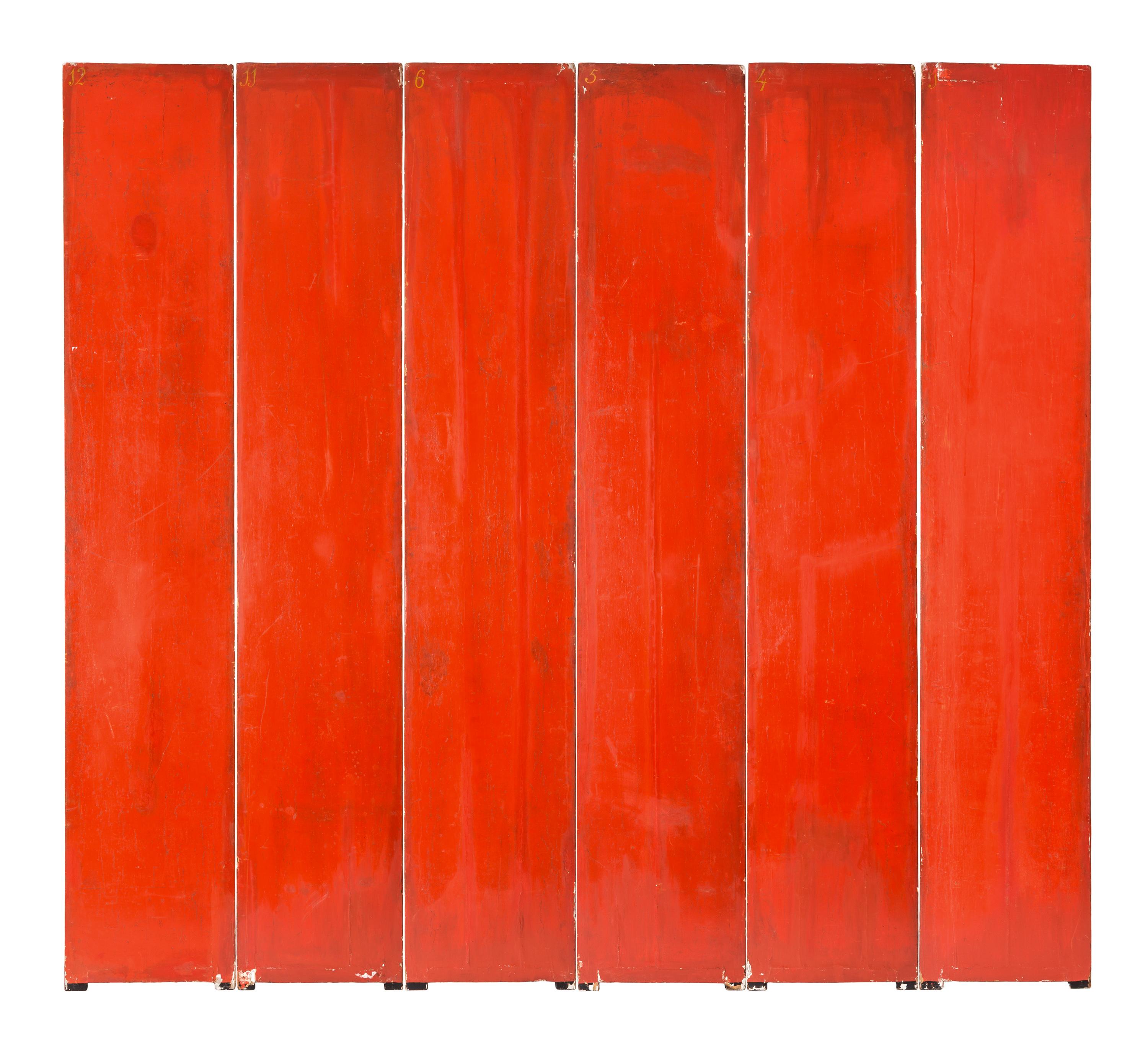 19th Century Chinese Red Lacquer Screen, 6 Panel Set For Sale at 1stDibs