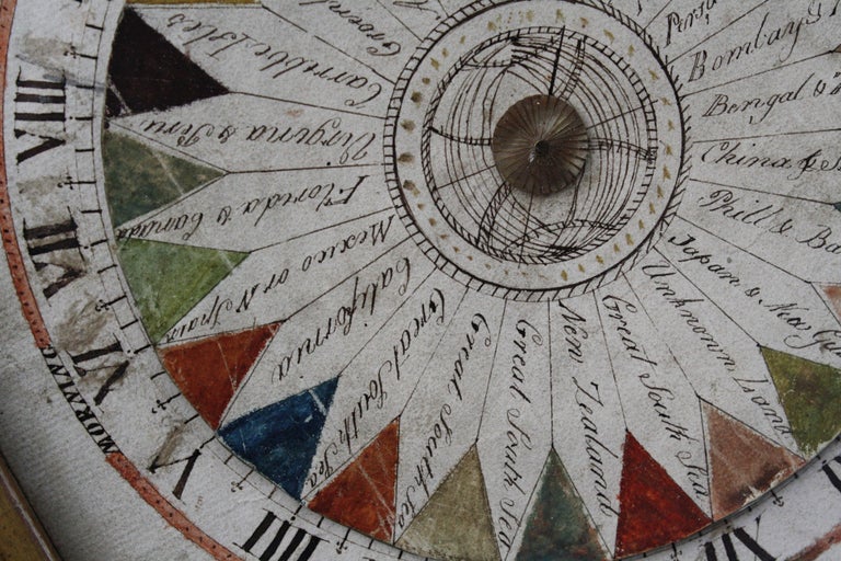18th Century circa 1730 Watercolor Volvelle the Geographical Clock Gilt ...