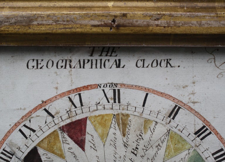 18th Century circa 1730 Watercolor Volvelle the Geographical Clock Gilt ...