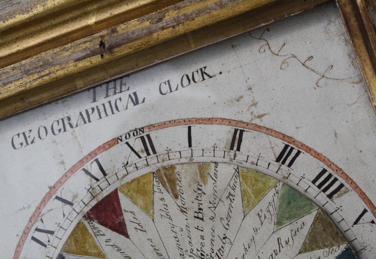 18th Century circa 1730 Watercolor Volvelle the Geographical Clock Gilt ...