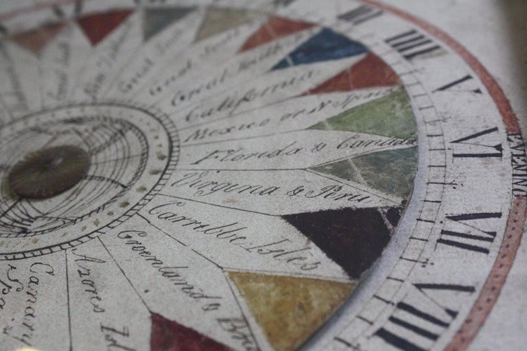 18th Century circa 1730 Watercolor Volvelle the Geographical Clock Gilt ...