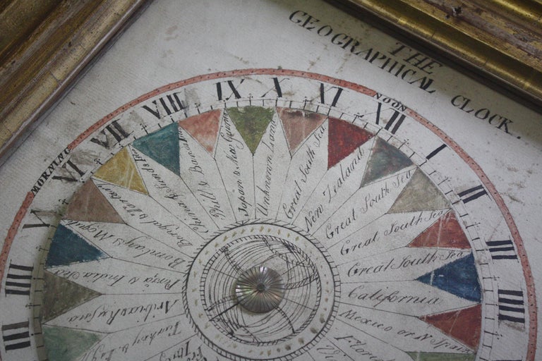 18th Century circa 1730 Watercolor Volvelle the Geographical Clock Gilt ...