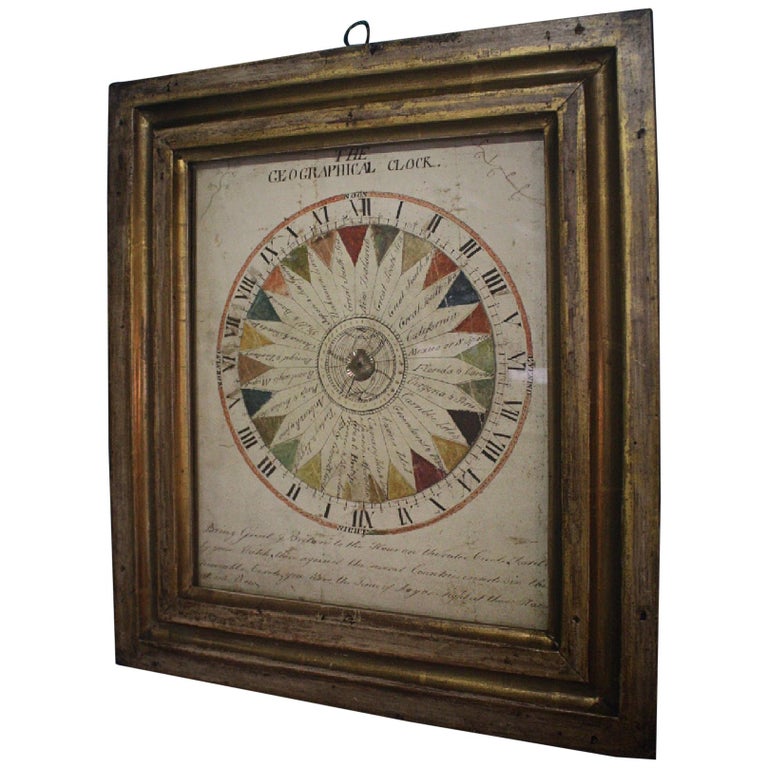 18th Century circa 1730 Watercolor Volvelle the Geographical Clock Gilt ...