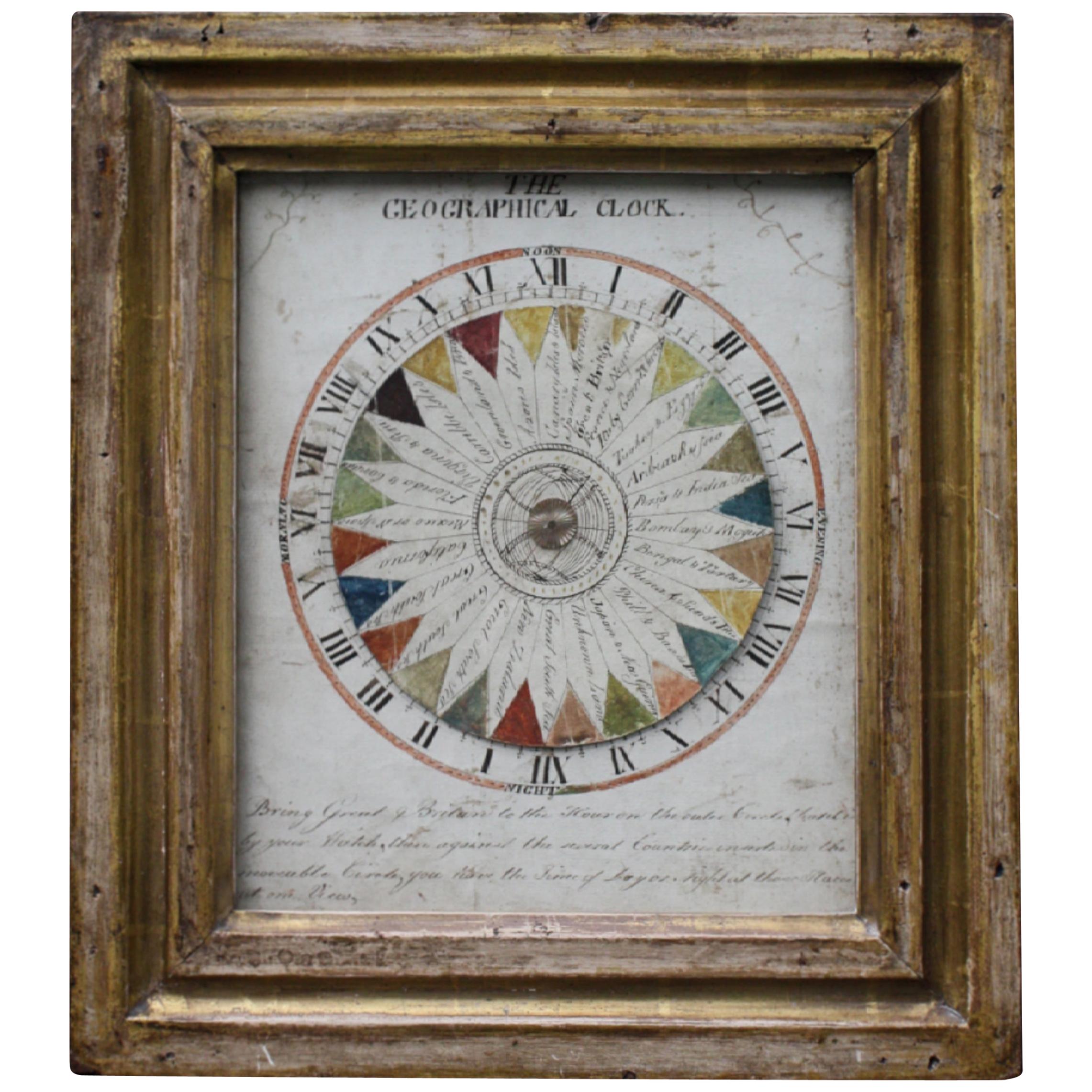 18th Century circa 1730 Watercolor Volvelle the Geographical Clock Gilt ...