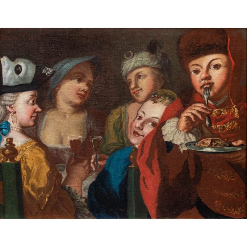 18th Century Convivial Scene Painting Oil on Canvas by Pietro Fabris ...
