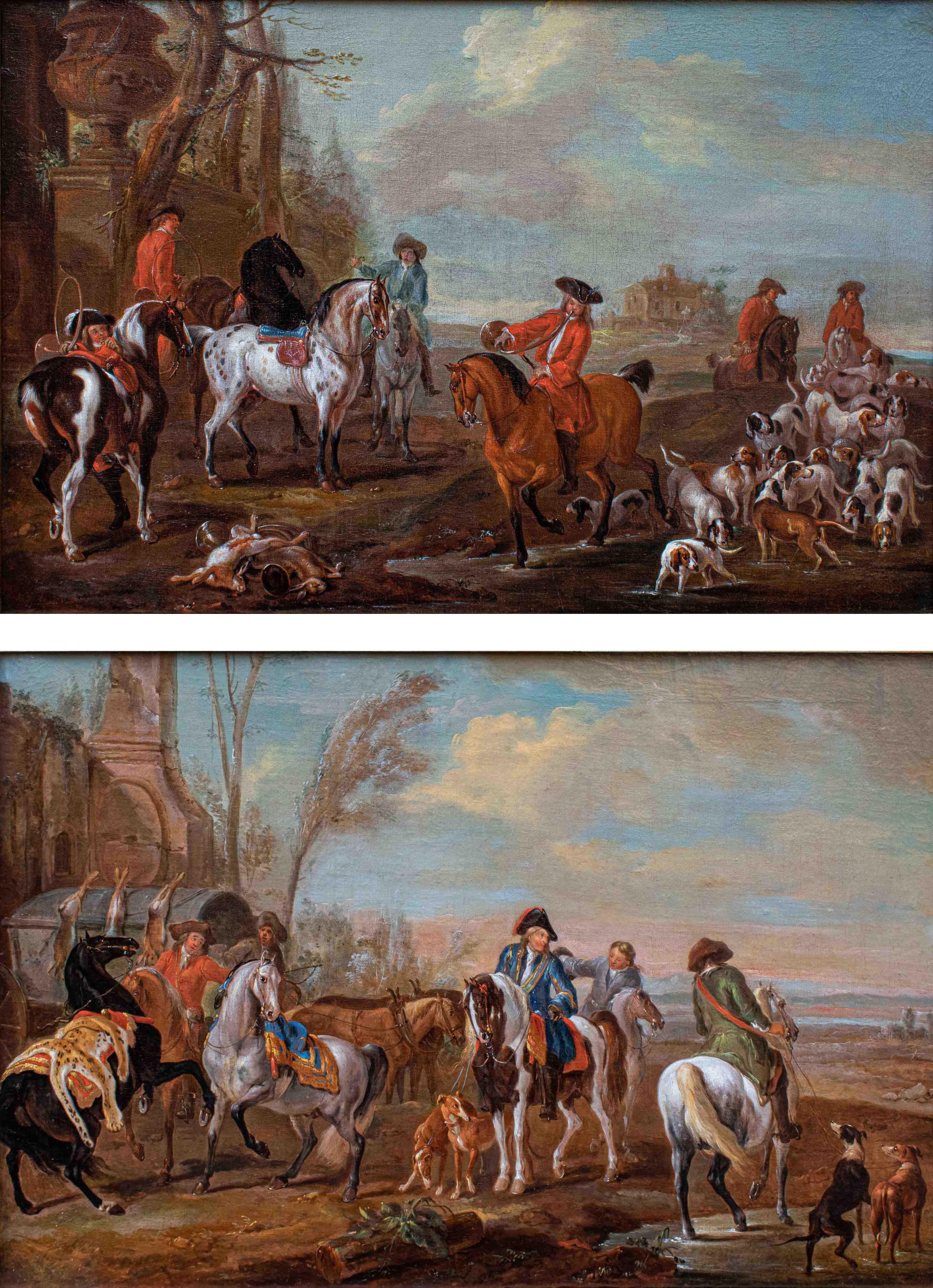 18th Century Couple of Hunting Scenes Oil on canvas by Follower of ...