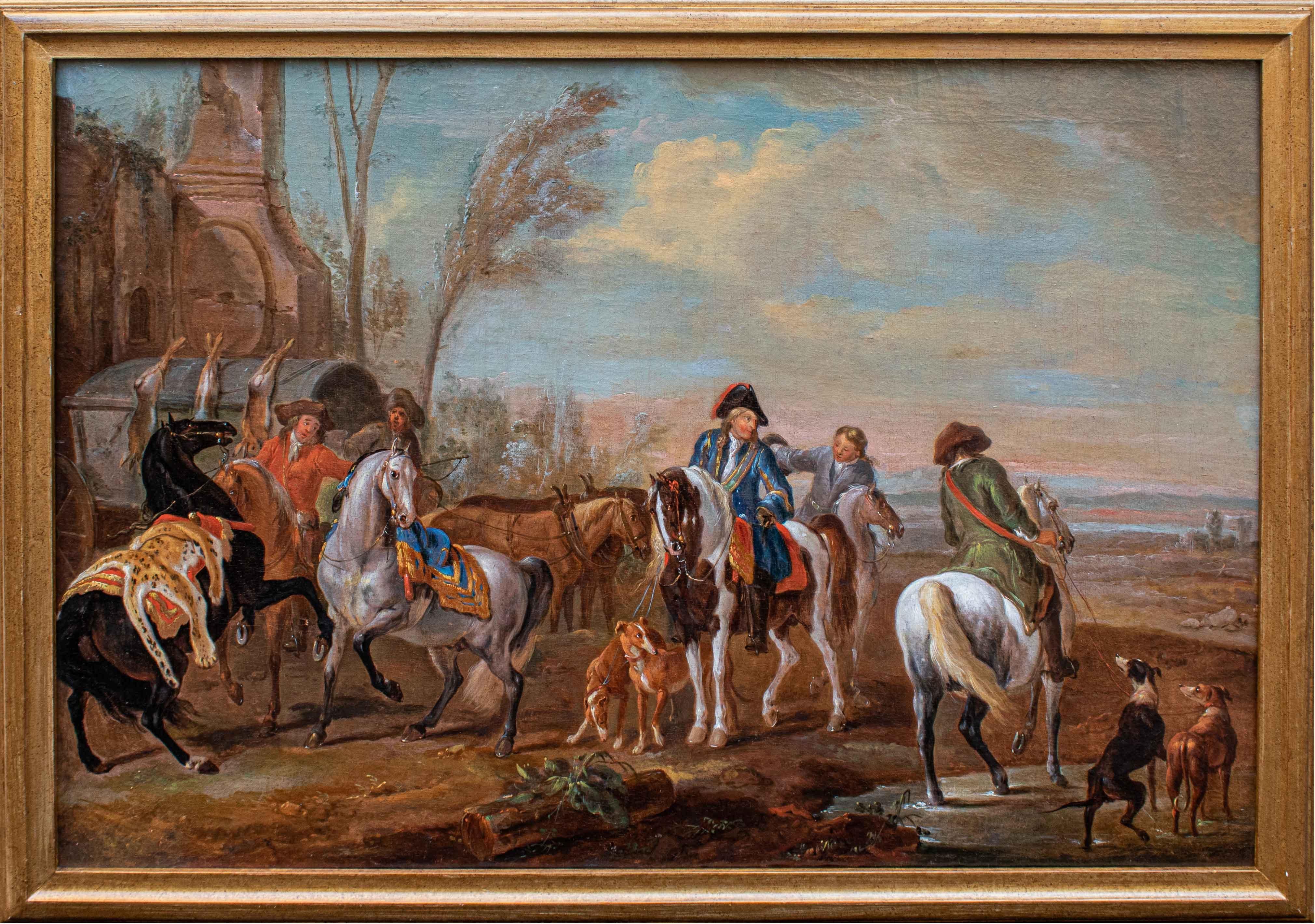 18th Century Couple of Hunting Scenes Oil on canvas by Follower of ...