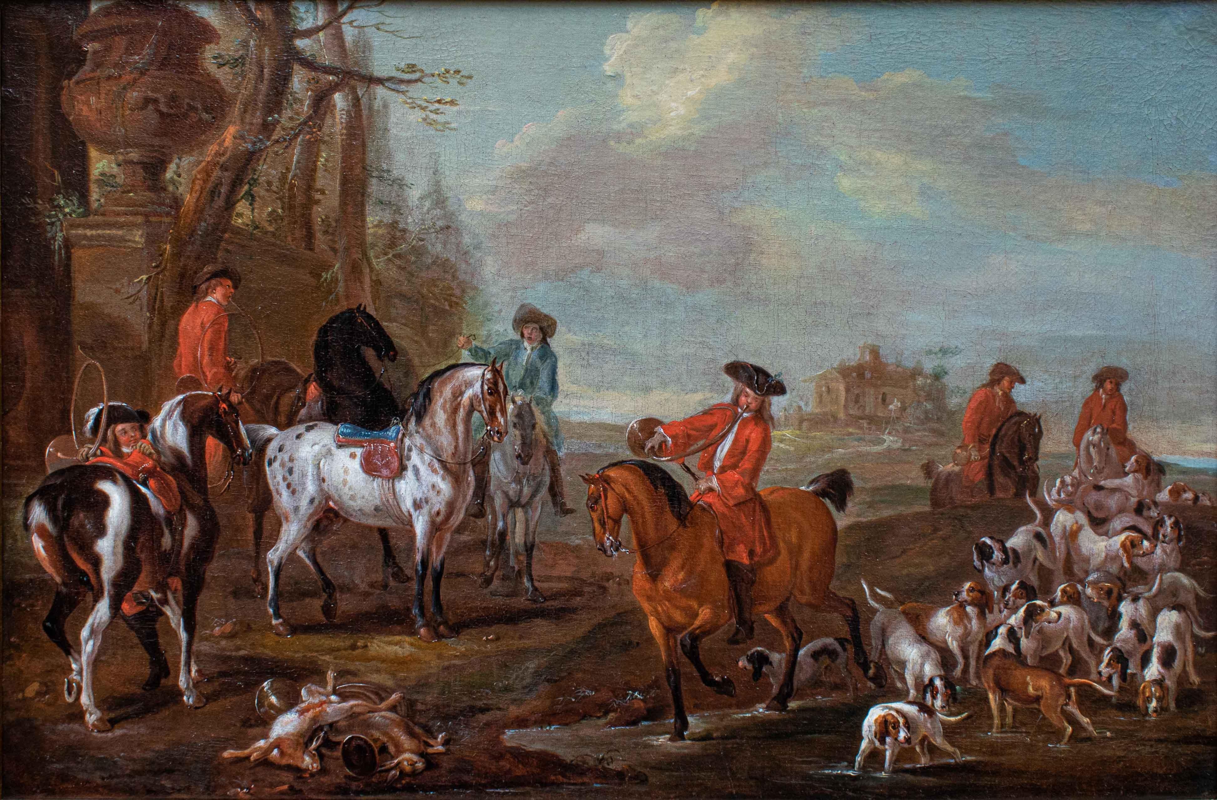 18th Century Couple of Hunting Scenes Oil on canvas by Follower of ...