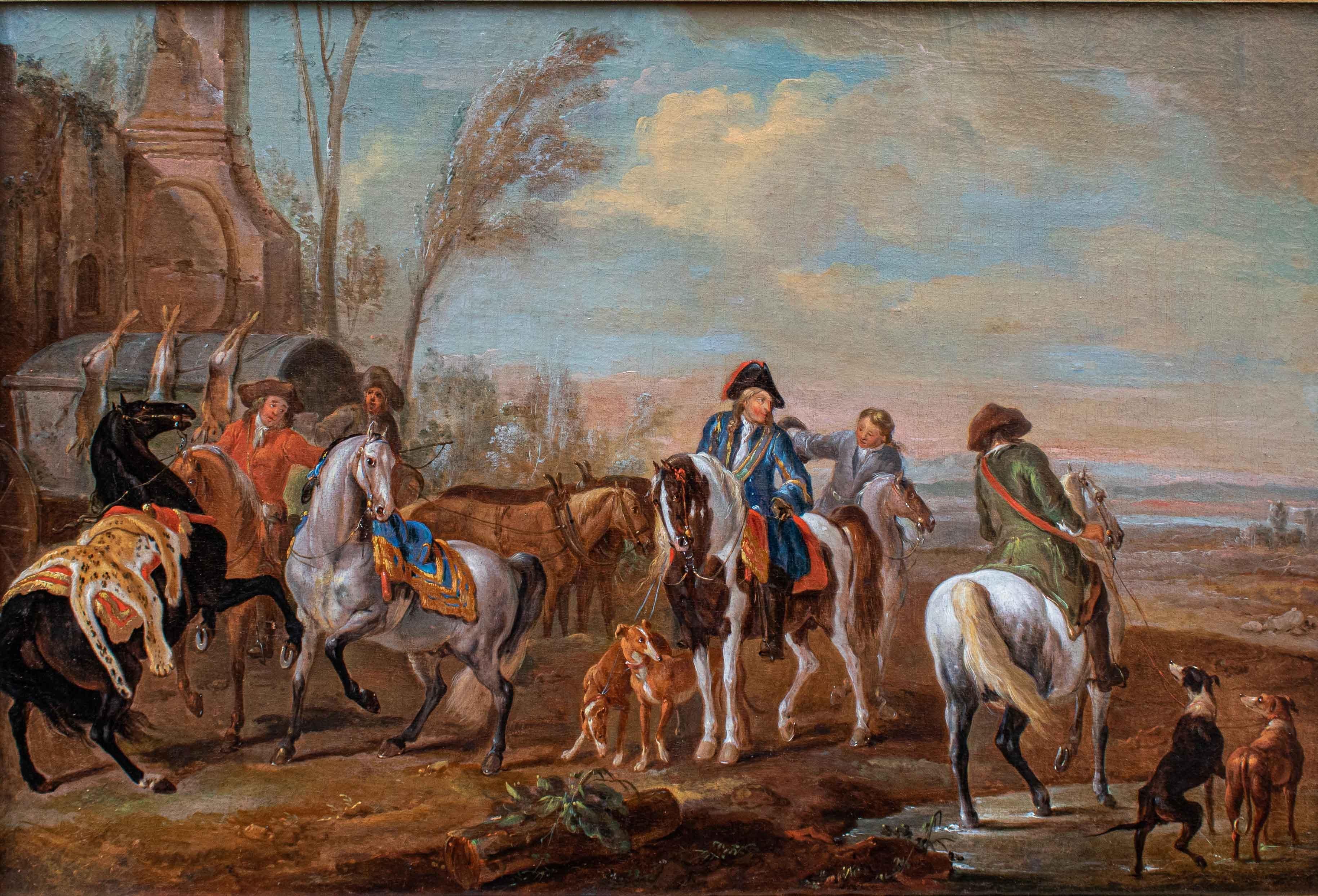 18th Century Couple of Hunting Scenes Oil on canvas by Follower of ...
