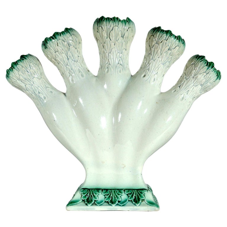 18th-Century Creamware Flower Finger Vase with Green Molded Leaves For ...