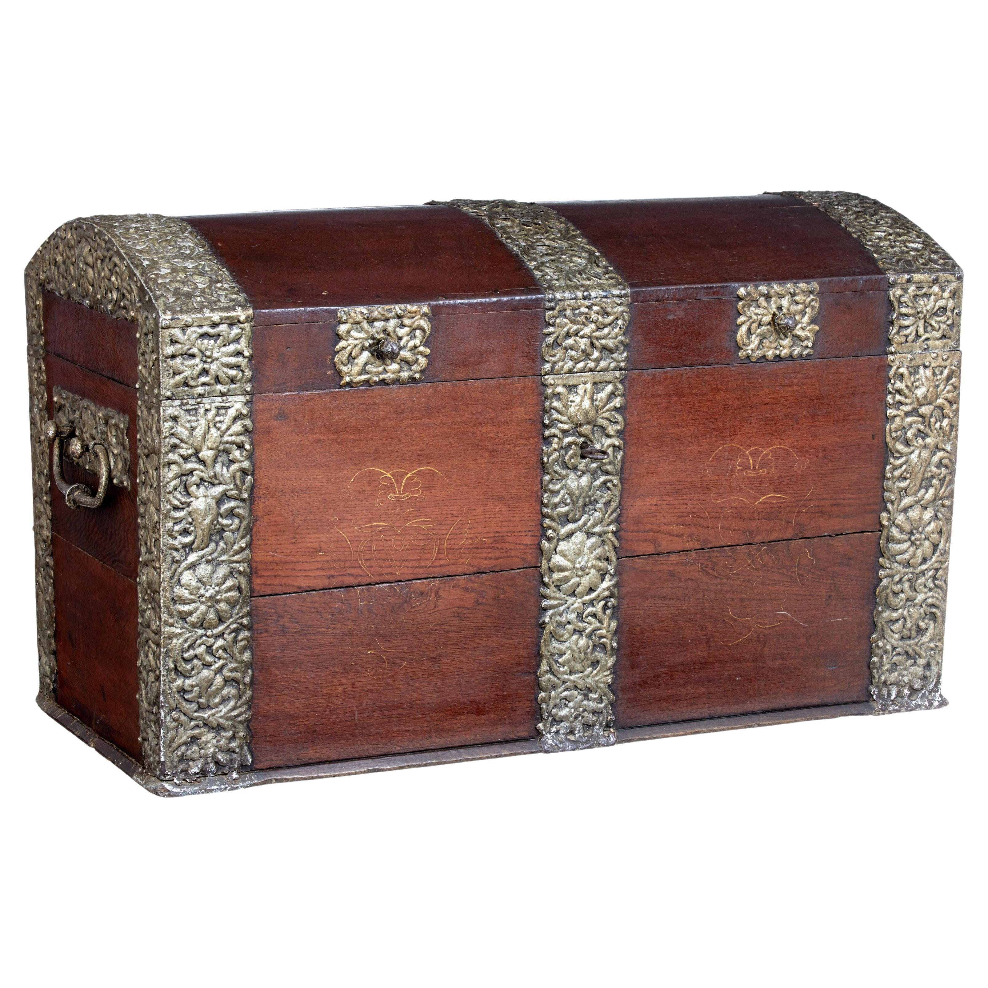 Swedish Mid 19th Century Hand Painted Oak Dome Top Coffer at 1stDibs