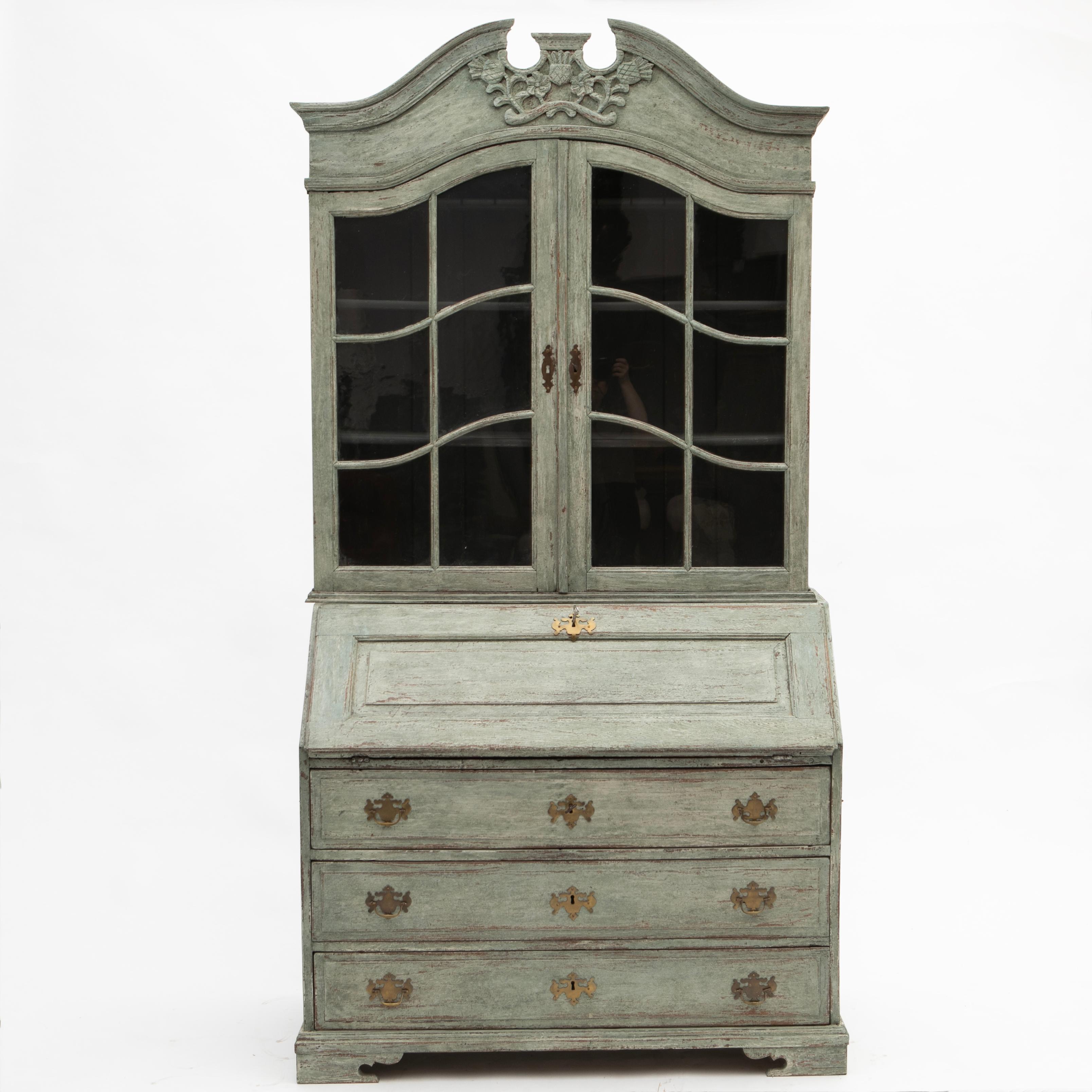18th Century Danish Rococo Period Secretary Cabinet For Sale at 1stDibs