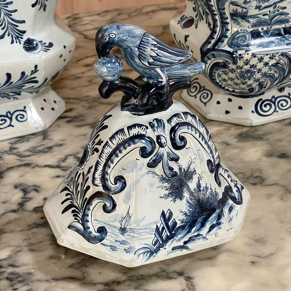 18th Century Delft 3-Piece Garniture ~ Lidded Vase Set For Sale at ...
