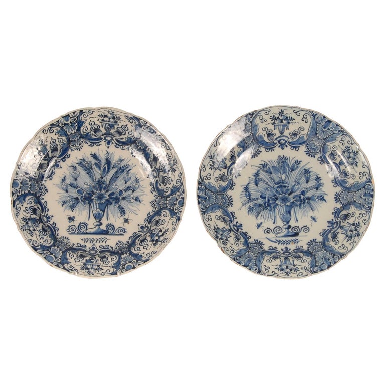 18th Century Delft Dutch Delftware Blue and White Cabinet Plates ...