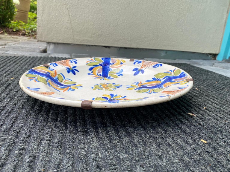 18th Century Delft Faience Polychrome Charger with Plate Hanger, Signed ...