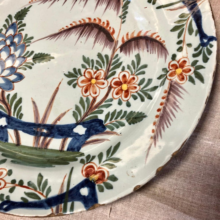 18th Century Delft Polychrome Charger For Sale at 1stDibs