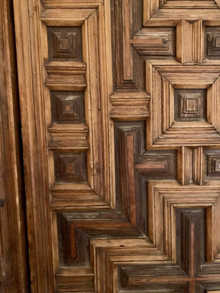 18th Century Double Spanish Doors Hand Carved Panels For Sale at 1stDibs
