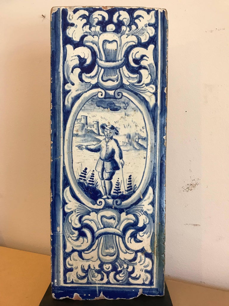18th Century Dutch Delft Blue and White Glazed Ceramic Stove Tile at ...