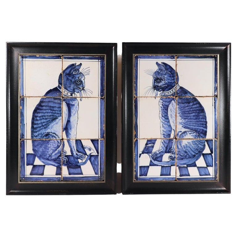 18th Century Dutch Delft Blue and White Cat Six Tile Cat Pictures For ...