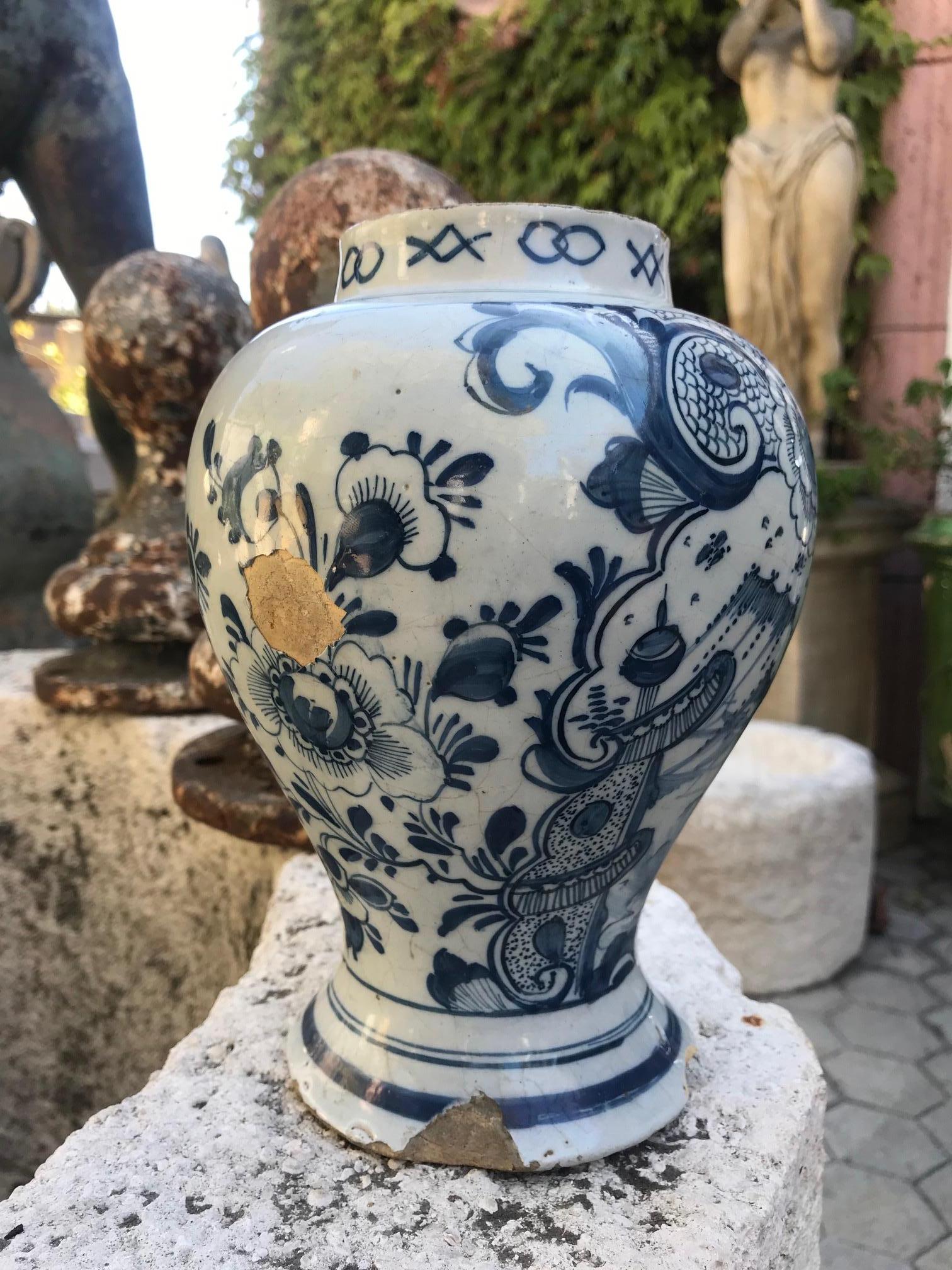 18th Century Dutch Delft Pottery Blue and White Vase / Jar / Urn ...
