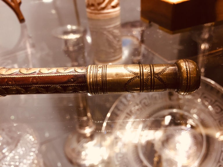 18th Century Dutch Fruitwood Engraved Brass Clay Pipe Case Sabot Shaped ...