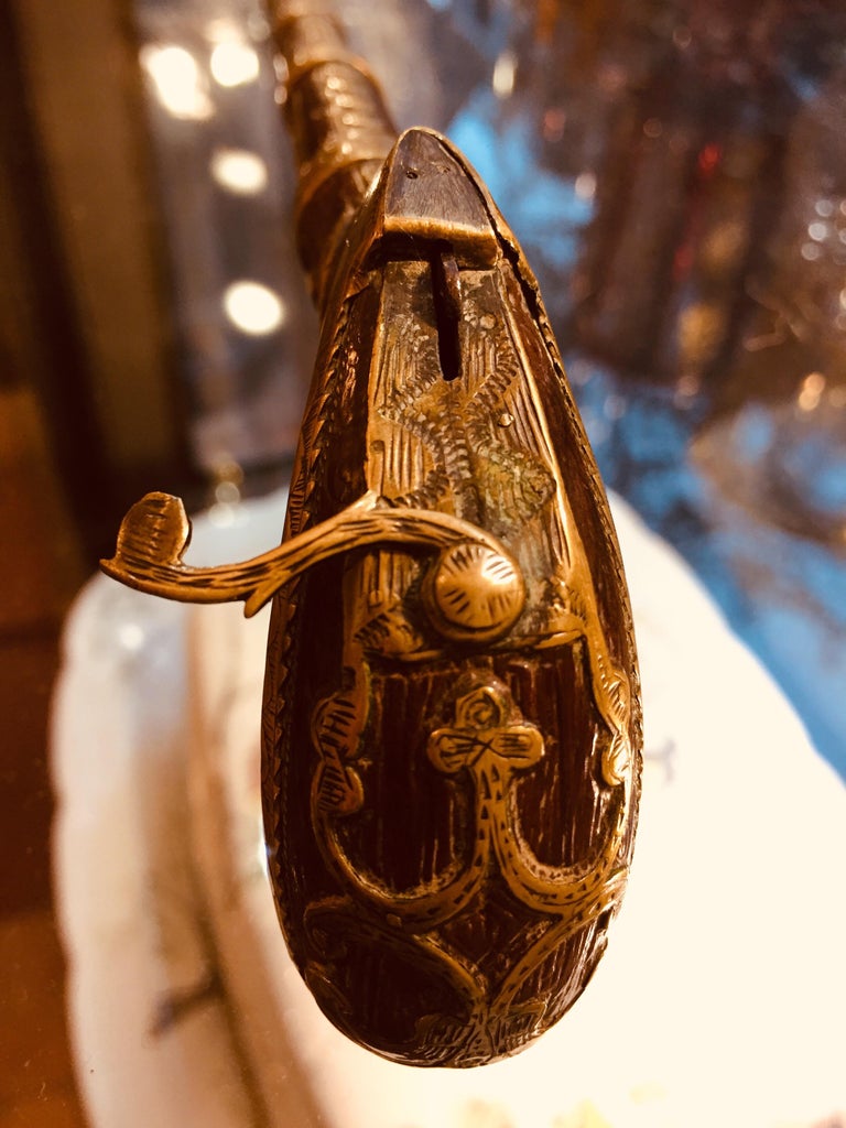 18th Century Dutch Fruitwood Engraved Brass Clay Pipe Case Sabot Shaped ...