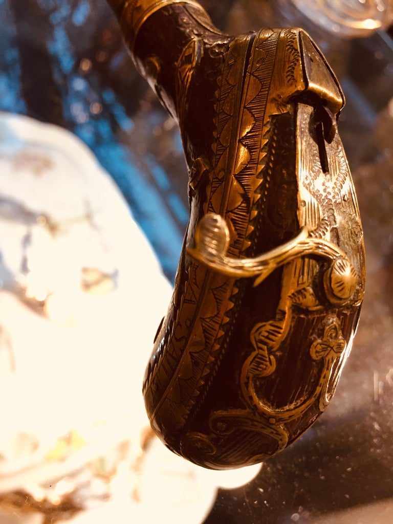 18th Century Dutch Fruitwood Engraved Brass Clay Pipe Case Sabot Shaped ...