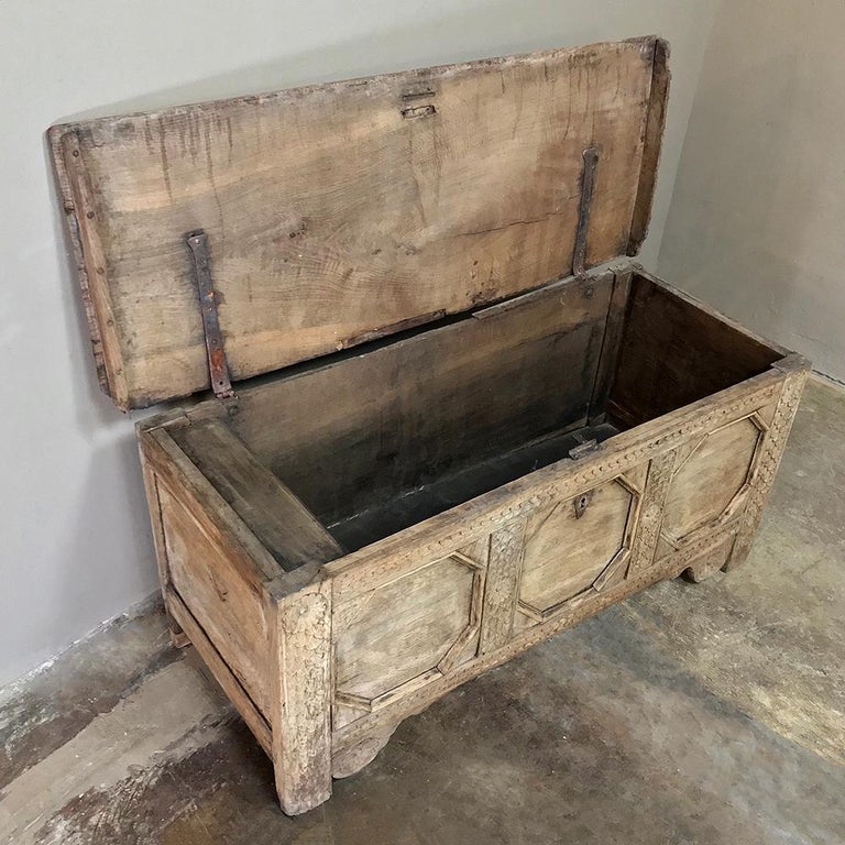 18th Century Dutch Hand Carved Stripped Oak Trunk For Sale at 1stDibs
