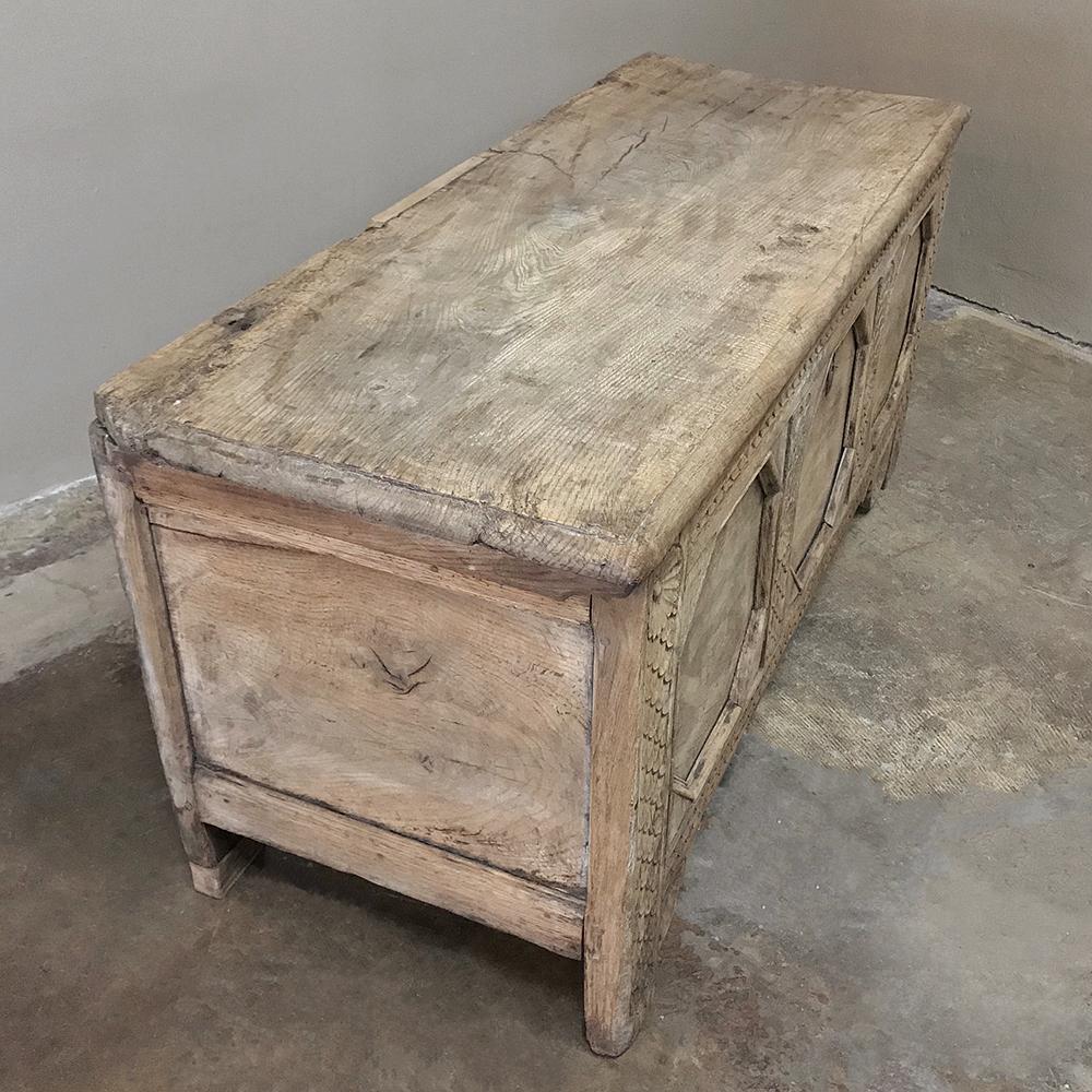 18th Century Dutch Hand Carved Stripped Oak Trunk For Sale at 1stDibs